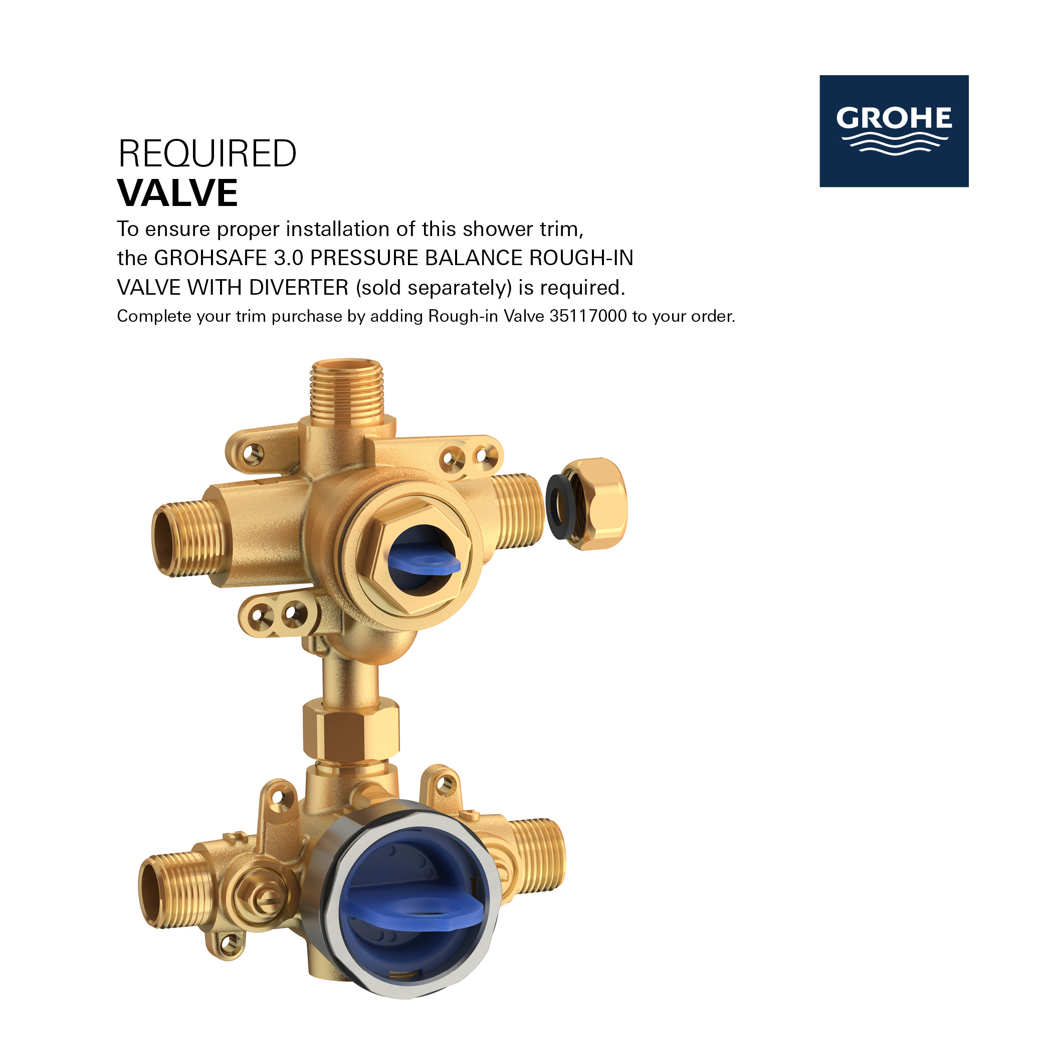 Buy Grohe Grohe 29422000 EUROCUBE Pressure Balance Valve Trim with 2 Way Diverter with Cartridge ...