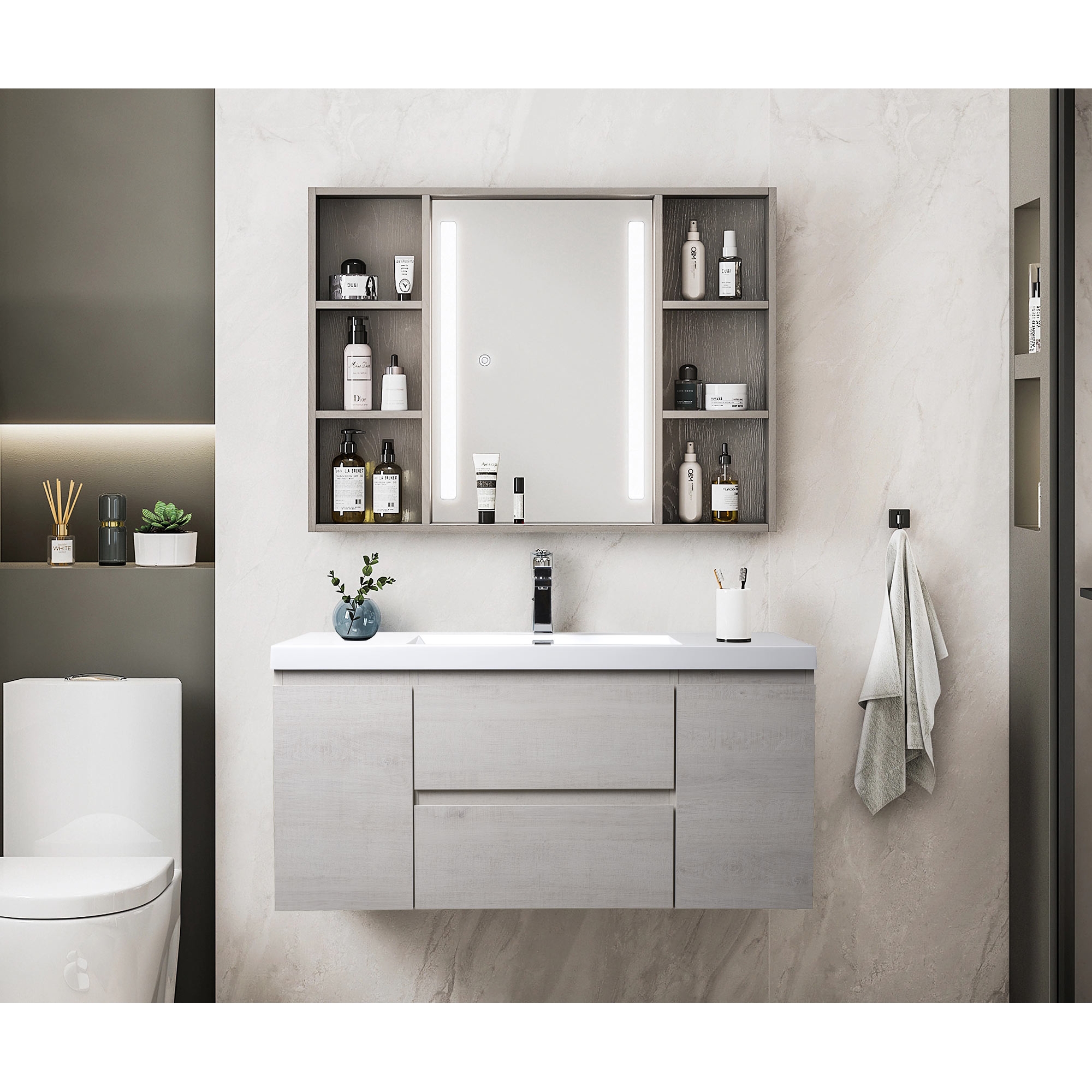 Buy 48 Inch Angela Wall Mounted Modern Single Vanity, Birch White TN ...