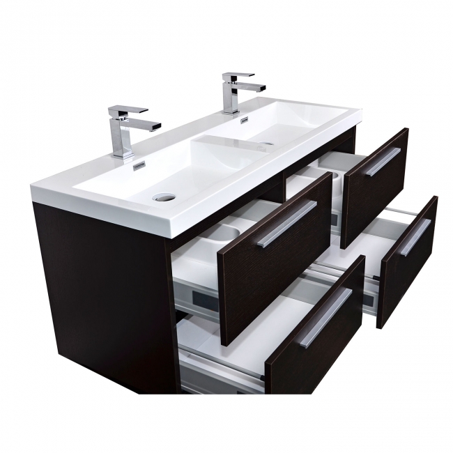 Buy 47 Inch Wall Mounted Modern Double Bathroom Vanity in Walnut TN ...